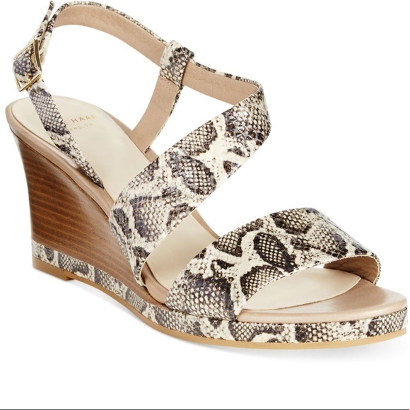 Cole Haan | Shoes | Cole Haan Gray Ravena Leather Animal Print Wedges ...